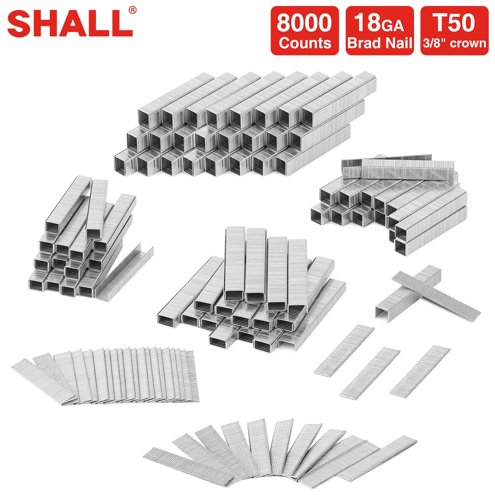 SHALL 8000-Count Heavy Duty T50 Staples and 18GA Brad Nails Kit，4 Sizes ...