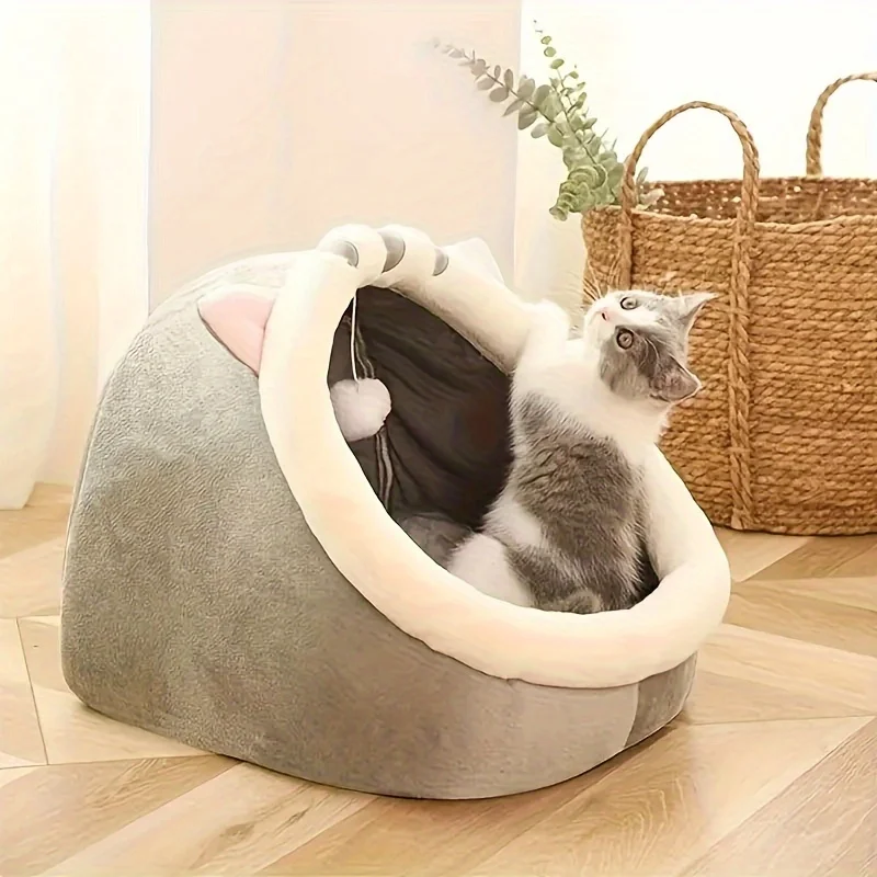 Soft-Cat-House-with-Cushion-Classic-Style-Polyester-Fiber-Cat-Condo ...