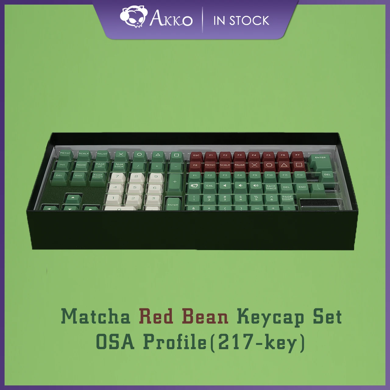Akko Matcha Red Bean Keycap Set 217 key PBT Double Shot OSA Profile ...