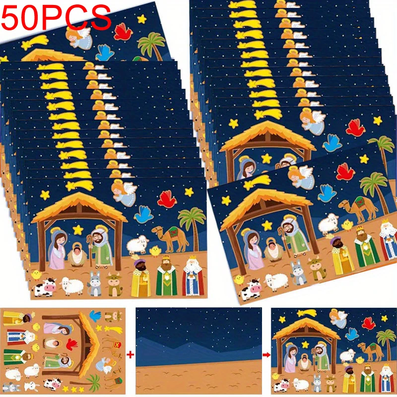 50Pcs Christmas Stickers for Kids Cartoon Scene DIY Puzzle Toys ...