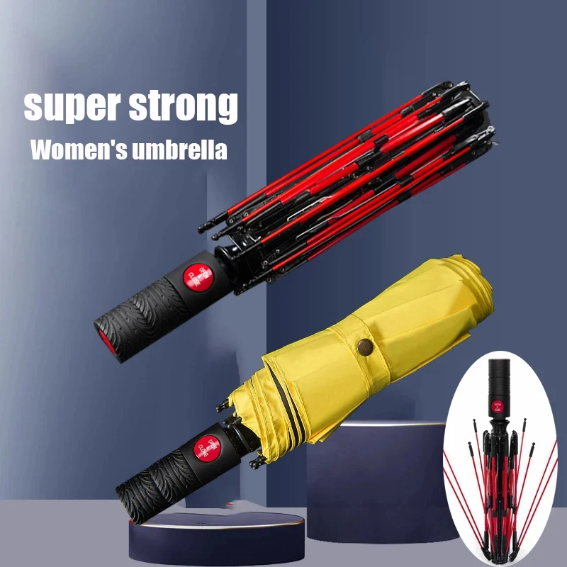 Strong-Red-Fiber-Automatic-Women-s-Umbrella-Three-Folding-Male-Parasol ...
