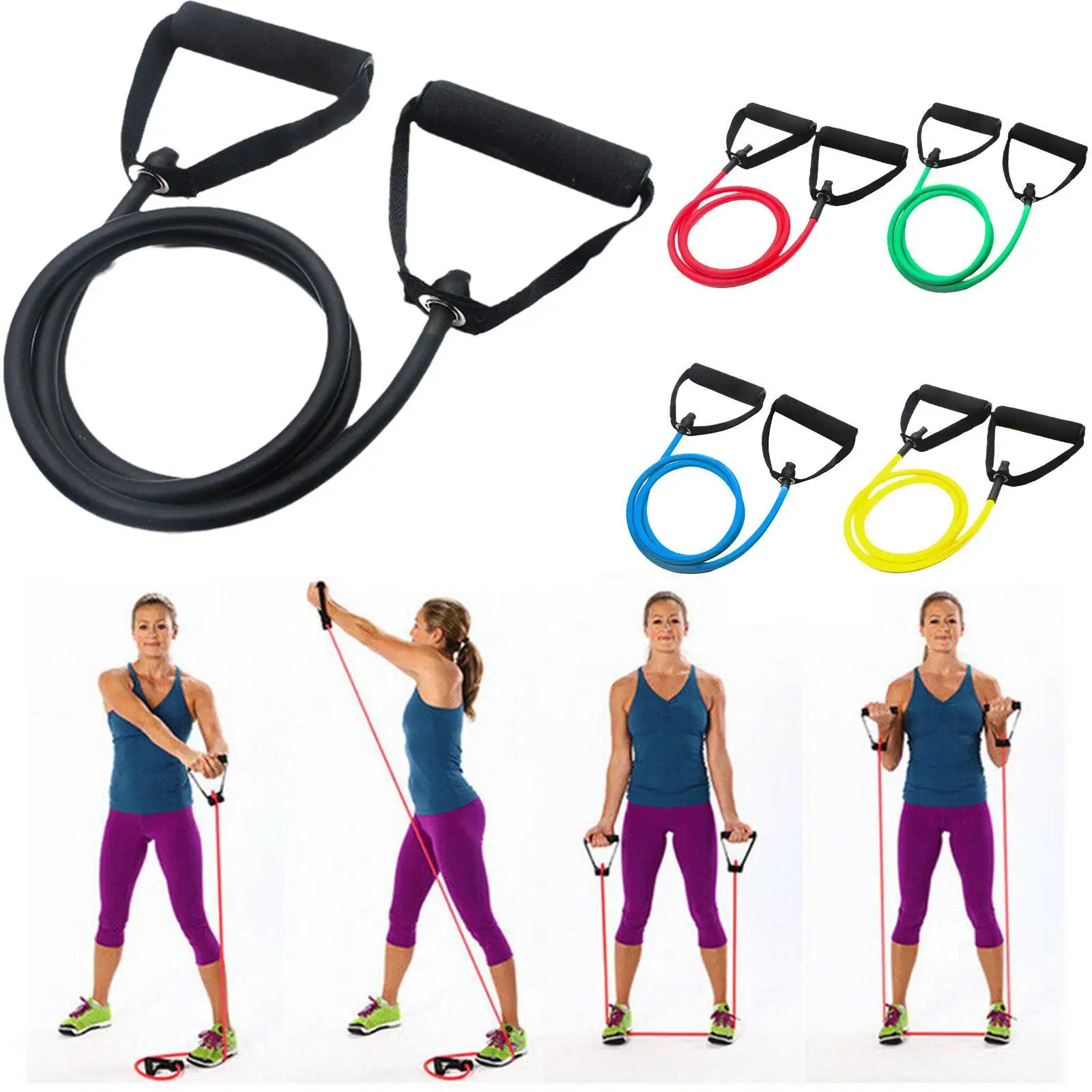 5-Levels-Resistance-Bands-With-Handles-Yoga-Pull-Rope-Elastic-Fitness ...