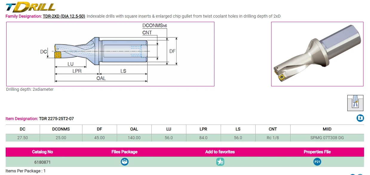ORIGINAL 1PCS CARBIDE INSERT TDR 2275-25T2-07