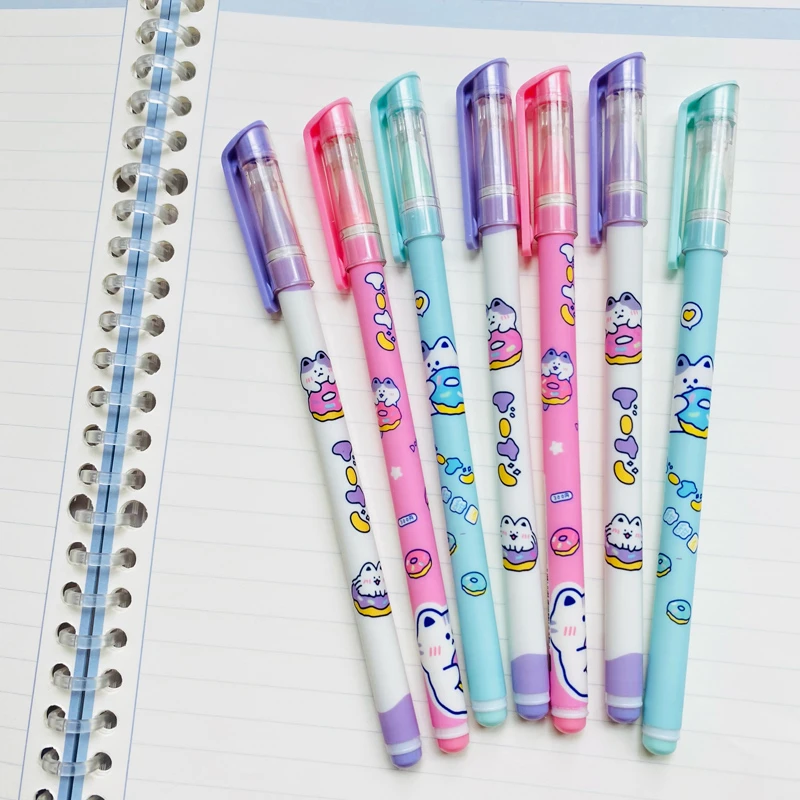 STYLO,--Stylo à bille à encre noire 0.5mm, 3 pièces, Kawaii, chats ...