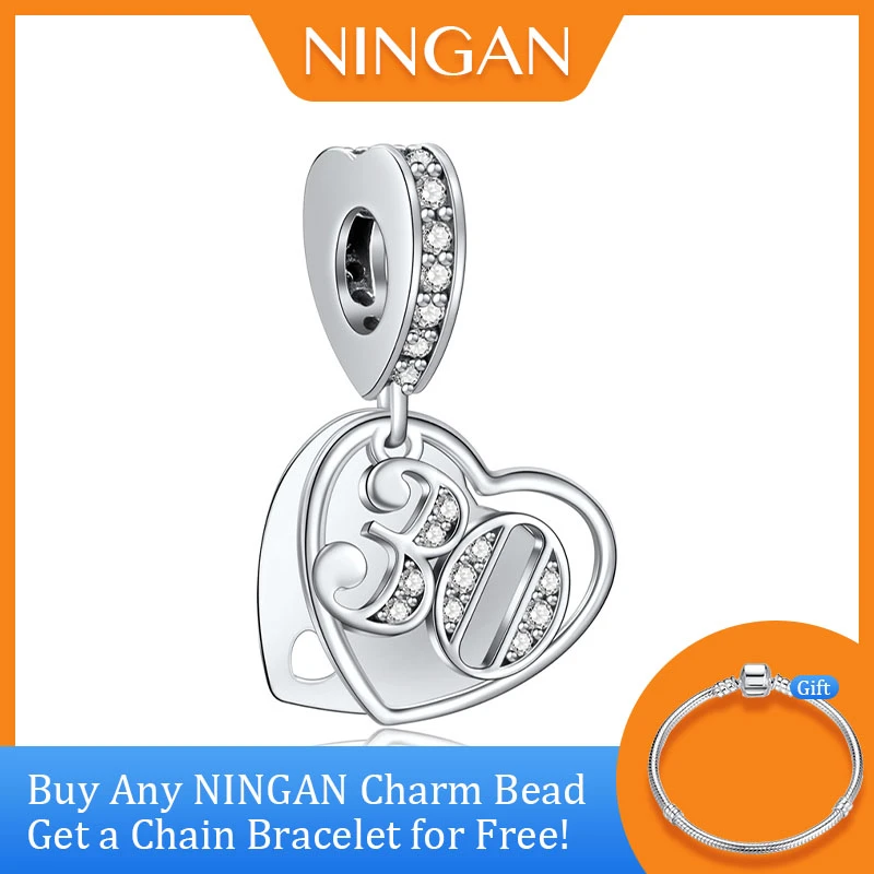 NINGAN Number -30 Heart Pendant Women's Birthday Gift Bracelet Dangle ...
