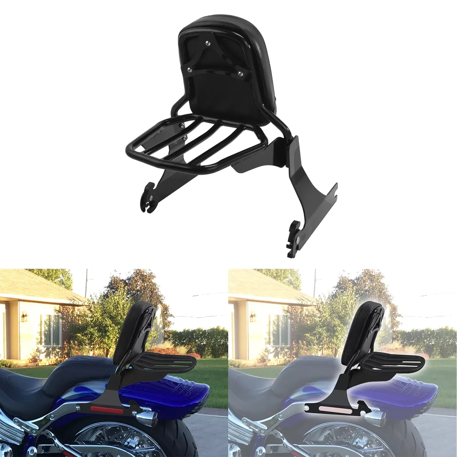 Motorcycle Backrest Sissy Bar Luggage Rack Fit For Harley Softail ...