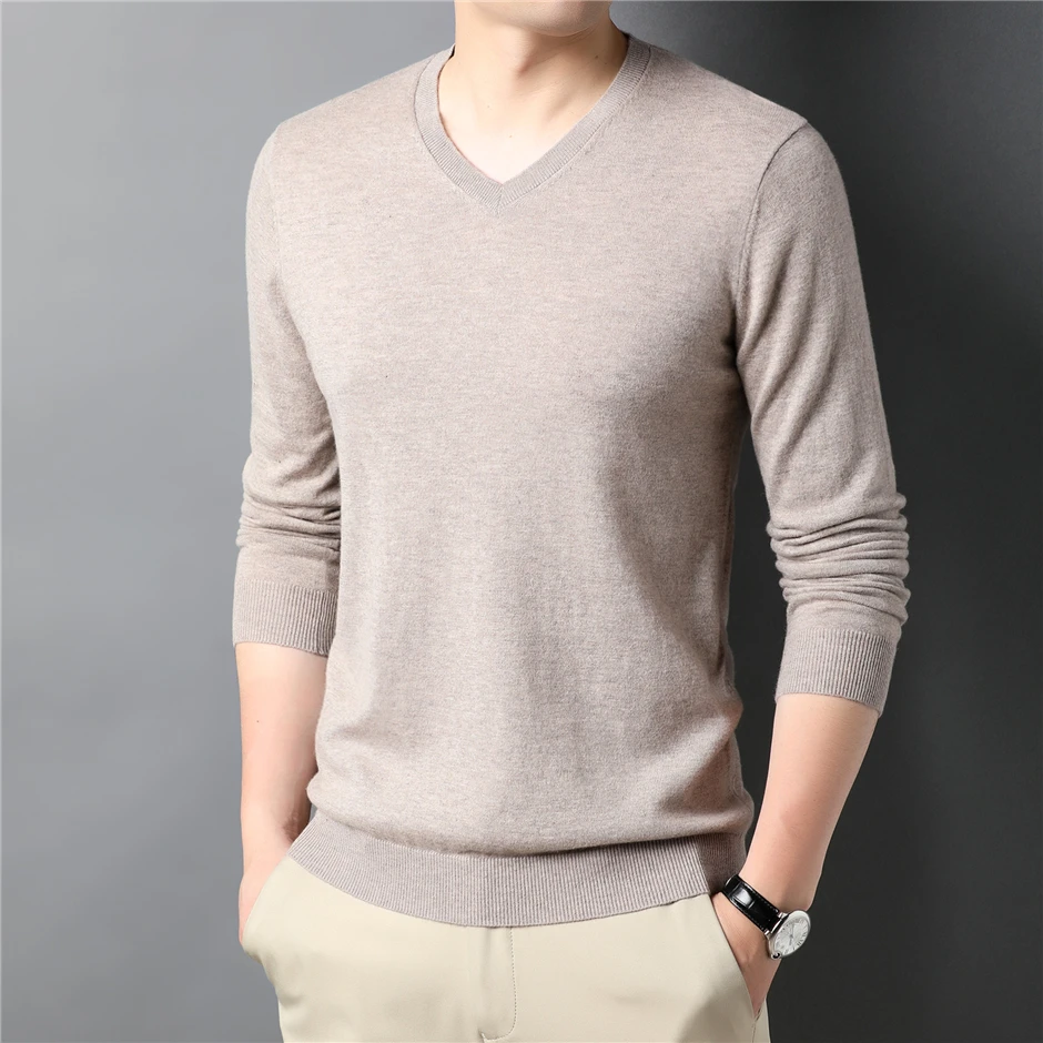 Pull en laine mérinos pour Homme,vêtement classique,couleur unie,col en ...