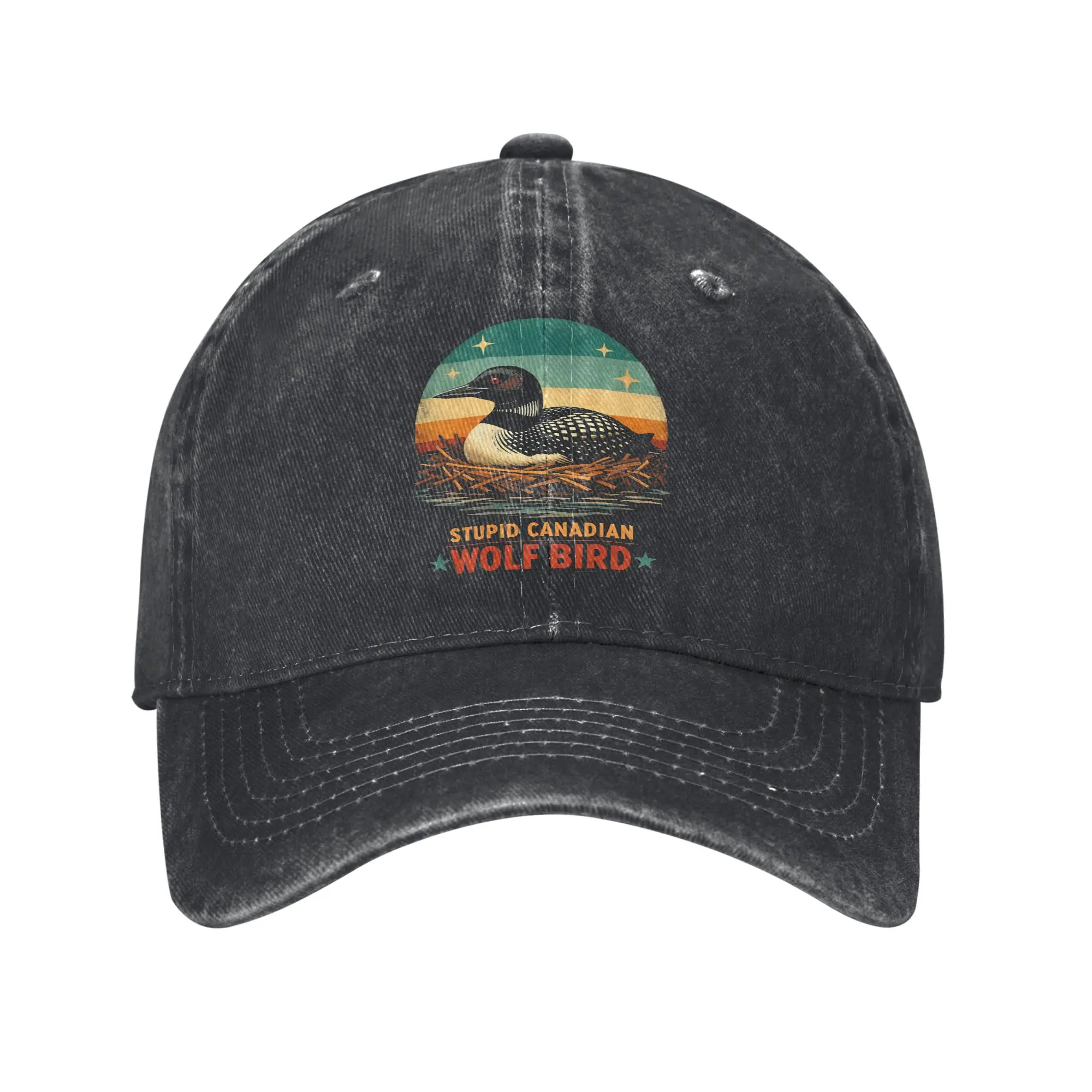Stupid Canadian Wolf Bird Vintage Loon Humor Washed Baseball Cap Trendy ...