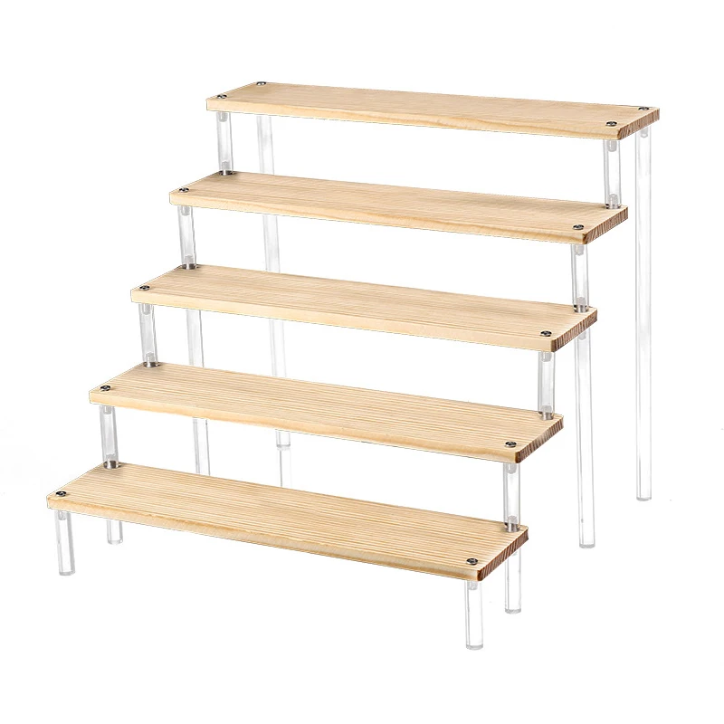 Wooden-Step-Display-Stand-with-Acrylic-Cylinders-2-5-Tier-Organizer-For ...