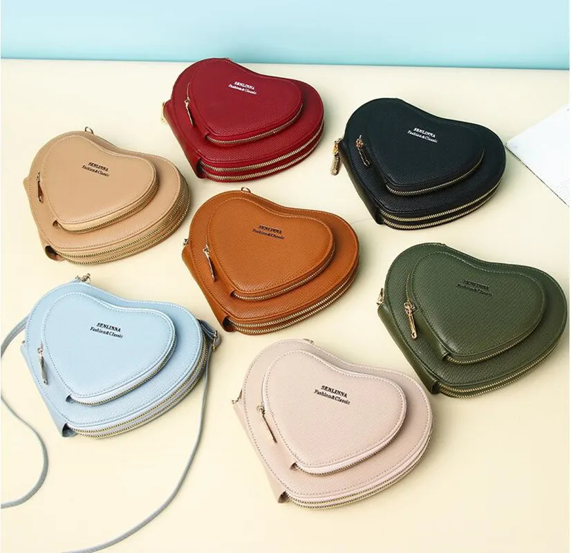 Women Fashion Messenger Bag Shoulder Bag Heart Shaped Cell Wallet Large ...