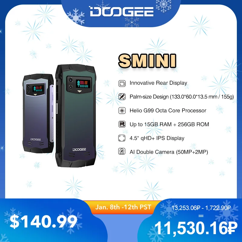 DOOGEE Smini 4.5” qHD Display 50MP Camera Helio G99 8GB+7GB Extended ...