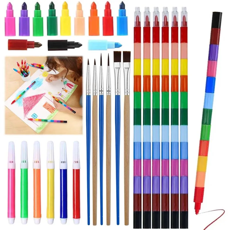Stackable Crayon Paint Brush Marker Pens Coloring Tools Household ...