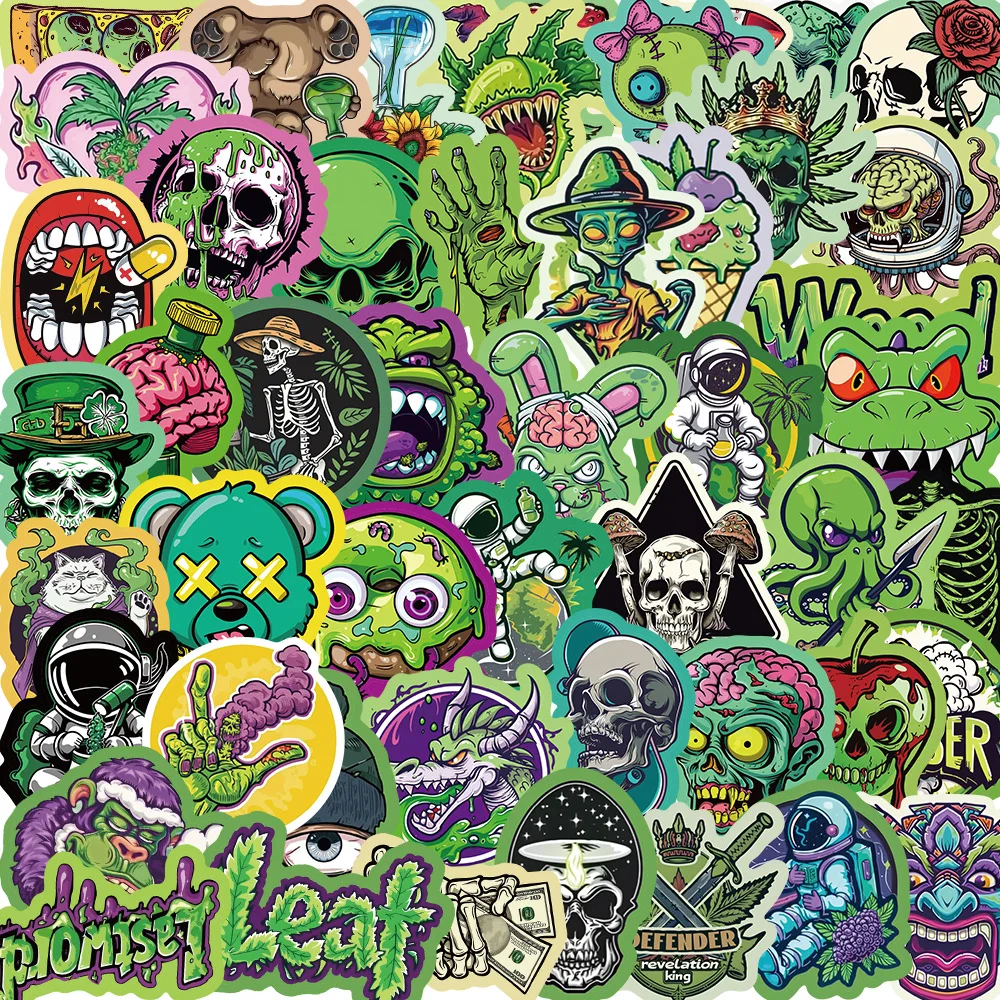 50pcs-Green-Monster-Skeletons-Cartoon-Graffiti-Stickers-DIY-Phone ...