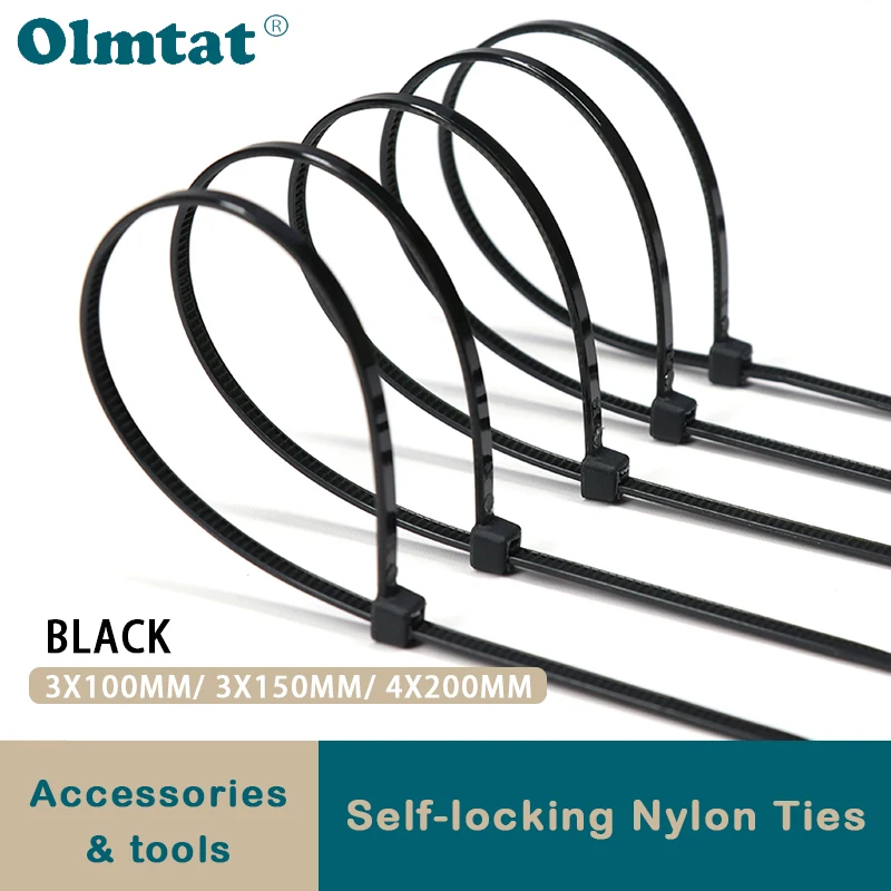 100-150-200mm-Black-Nylon-Cable-Ties-Self-Locking-Plastic-Zip-Wire ...