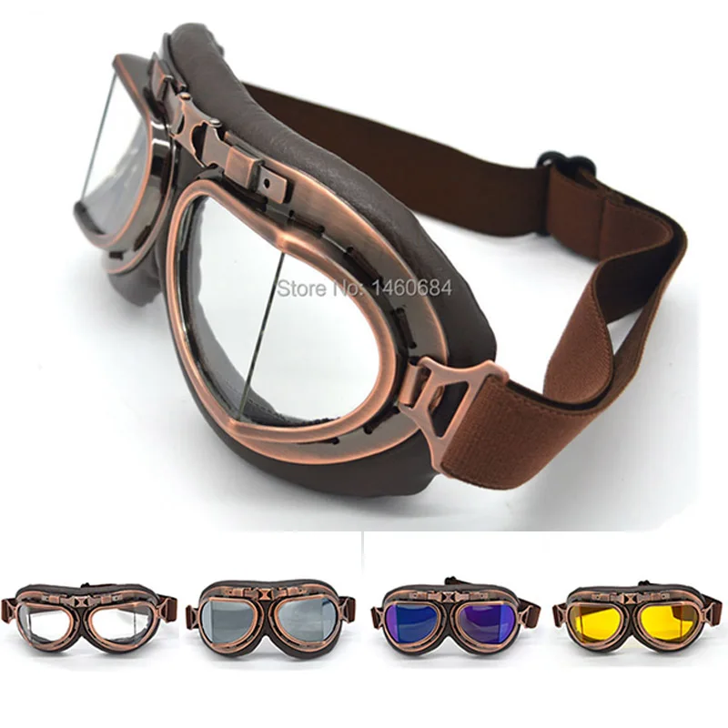 New Vintage Leather Motorcycle Goggles Pilot Motorbike Retro Jet Helmet ...