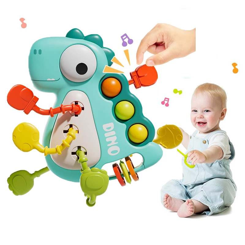 Montessori-Toys-Baby-Sensory-Rattle-Dinosaur-Pull-String-Activity-Toy ...