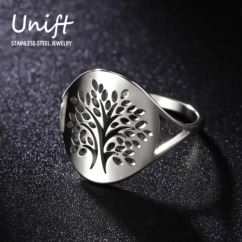 Unift-Family-Tree-of-Life-Rings-for-Men-Women-Stainless-Steel-Leaf-Tree ...