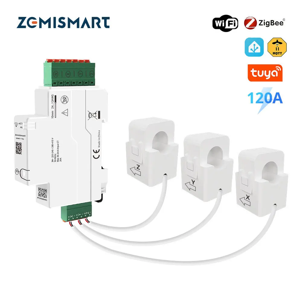 Zemismart-120A-Zigbee-WiFi-Tuya-Smart-Din-rail-Energy-Meter-3-Phase ...
