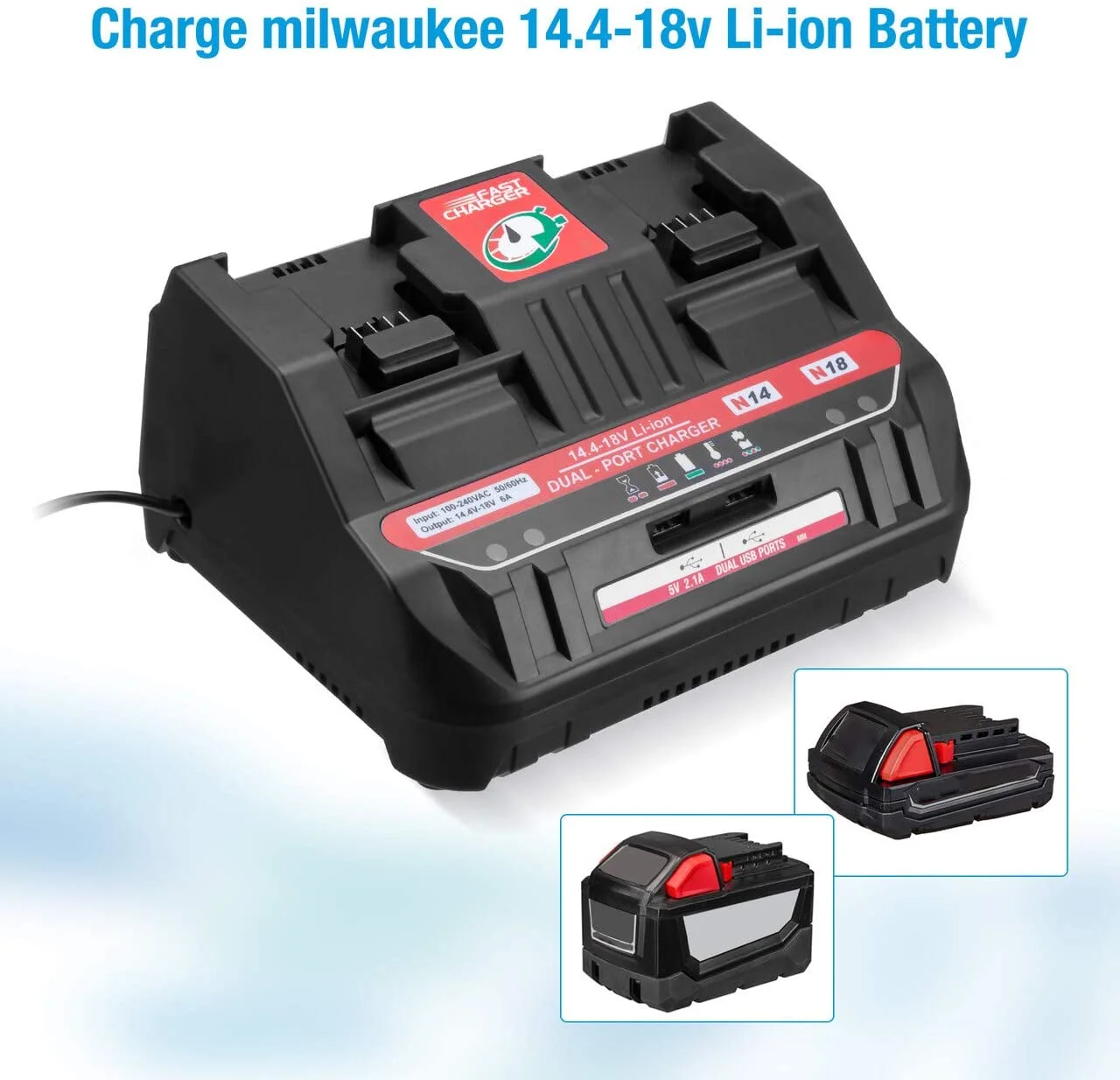 N12 N14 N18 Li-ion Battery Charger For Milwaukee 12V 14.4V 18V M18 48 ...