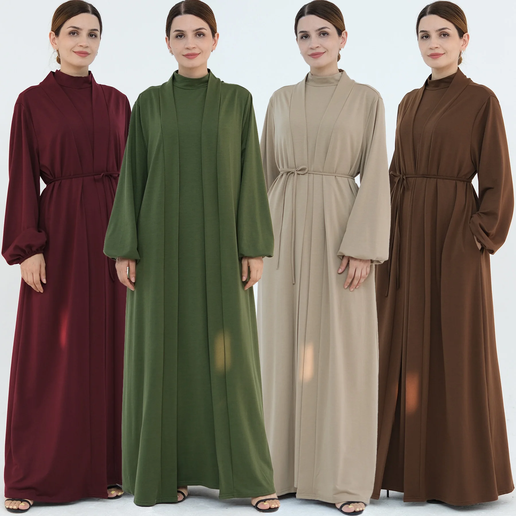 Autumn-Abaya-2-Piece-Set-for-Muslim-Women-Stand-Collar-Sleeveless-Dress ...