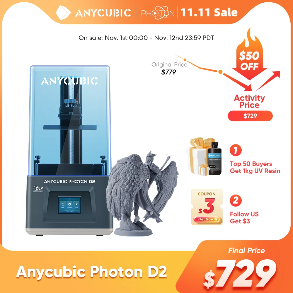 【newest】photon D2 Anycubic 3d Printer Printing Size Comparison 5.9inch ...