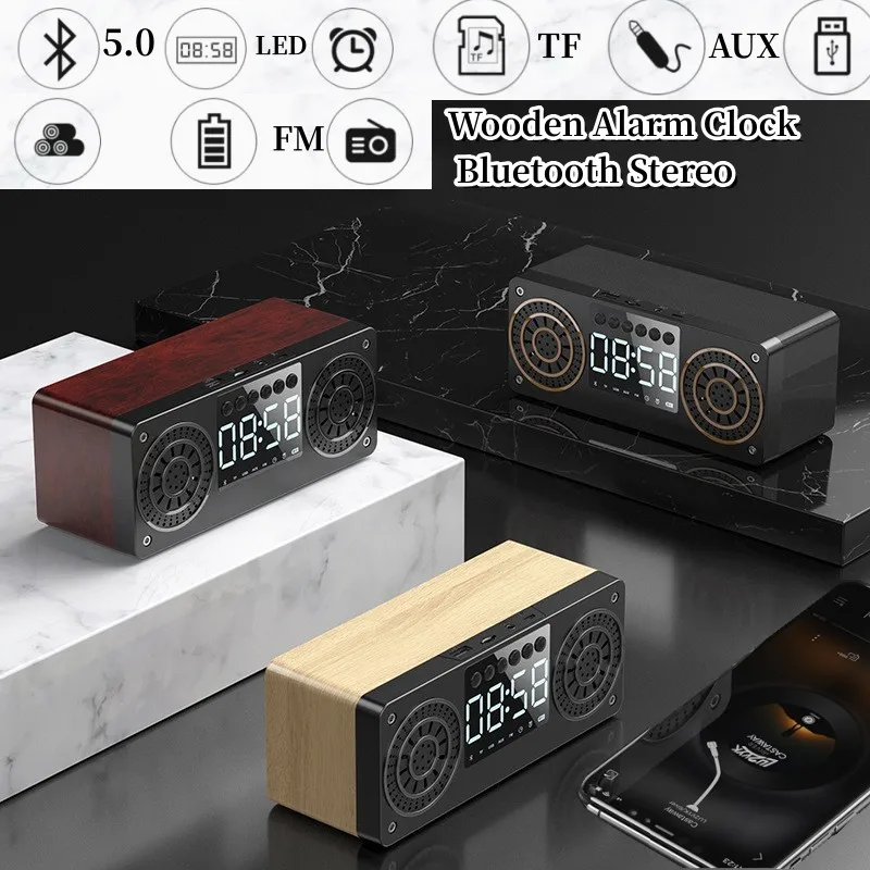 New-Multi-Function-Wooden-Vintage-Alarm-Clock-Wireless-Bluetooth ...