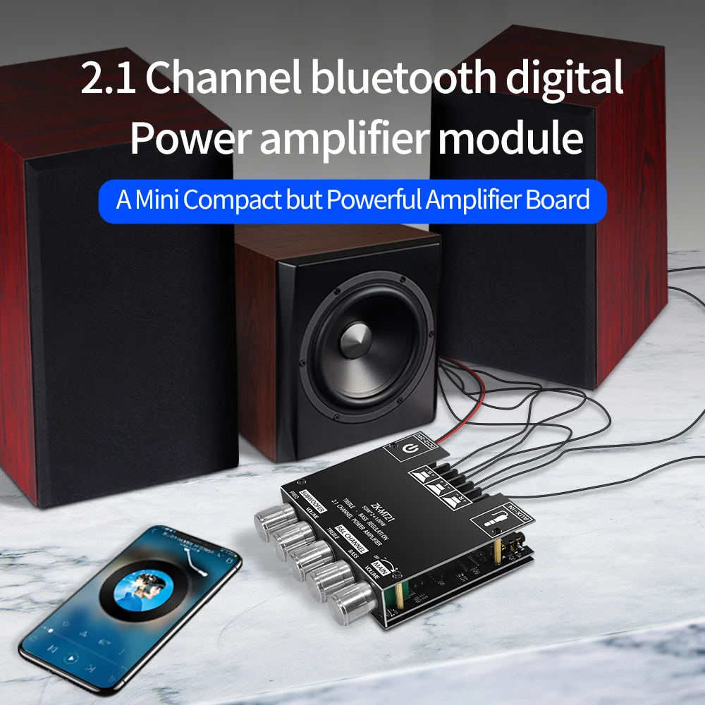 ZK-MT21 TPA3116 2.1 Channel Bluetooth 5.0 Subwoofer Amplifier Board 50WX2+100W Power Audio ...