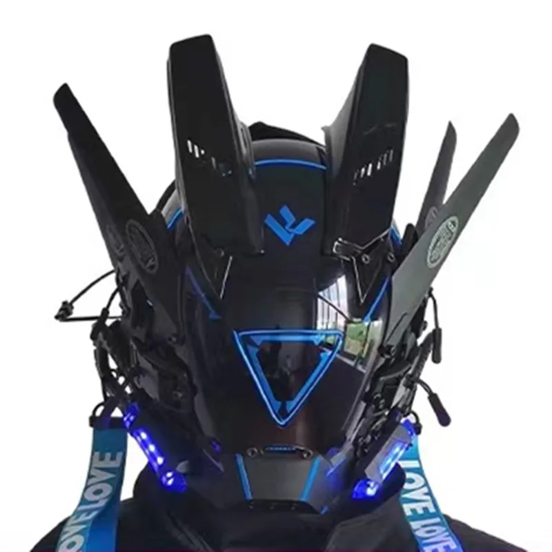 Triangular-Wing-Cyberpunk-Helmet-Party-Mask-LED-Blue-Light-Function ...