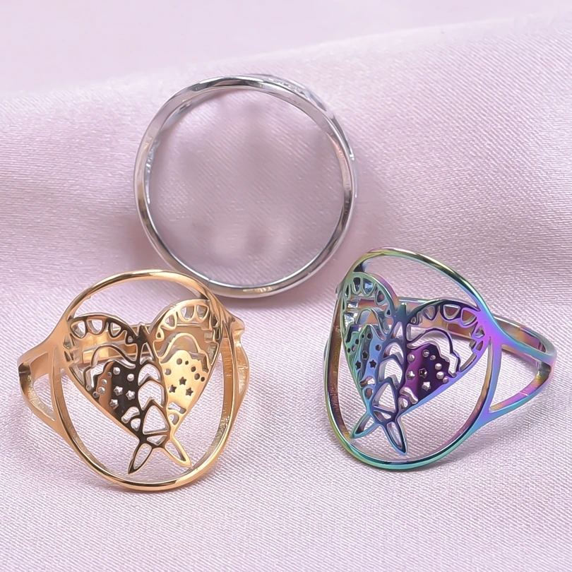 Stainless-Steel-Witchcraft-Luna-Moon-Moth-Open-Adjustable-Finger-Rings ...