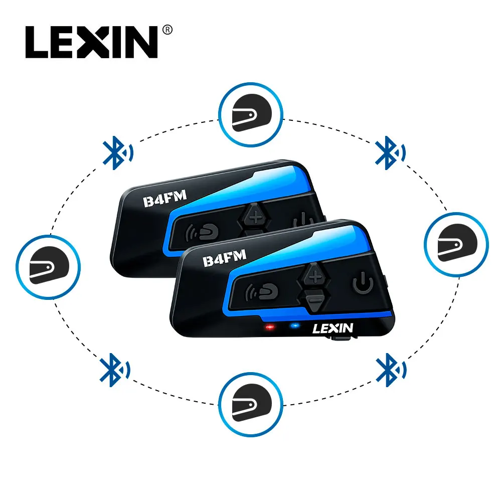 LEXIN Motorcycle Bluetooth Wireless Helmet Headset Intercom for 1-4 ...