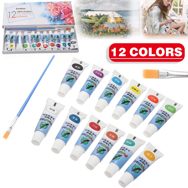 New 12 Colors Acrylic Paints 5ml Tubes Drawing Painting Pigment Acrylic ...
