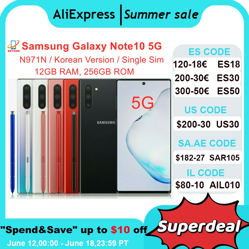 Samsung Galaxy Note 10 5G N971N Note10 6.3" 12GB RAM 256GB ROM Octa ...