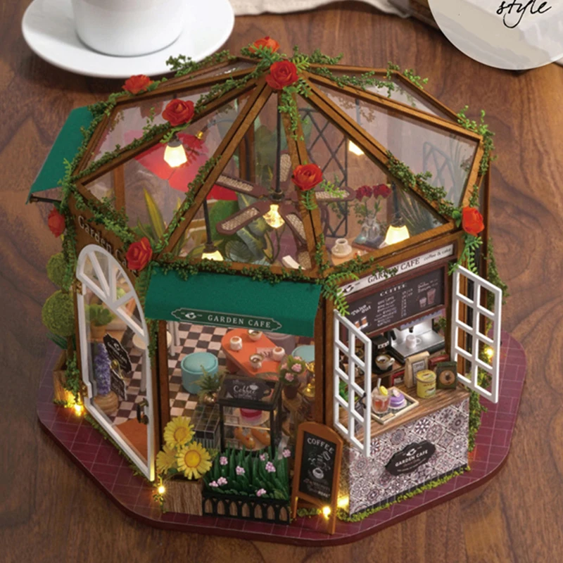 DIY-Wooden-Miniature-Model-Kit-Garden-Coffee-Flower-Casa-Assembled ...