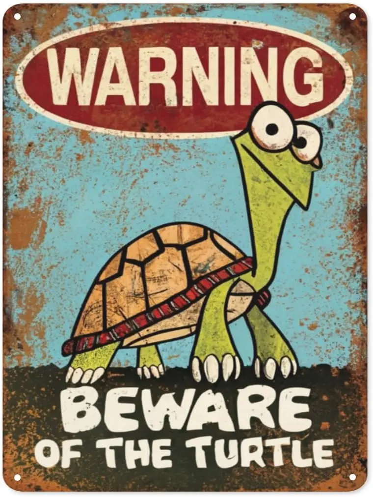 Funny Vintage Beware of the Turtle Metal Tin Sign, Retro Tin Sign Wall ...