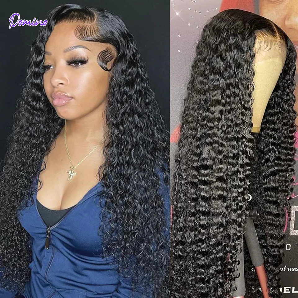 Deep Wave Frontal Wig Transparent 13x4 HD Water Curly Lace Front Human ...