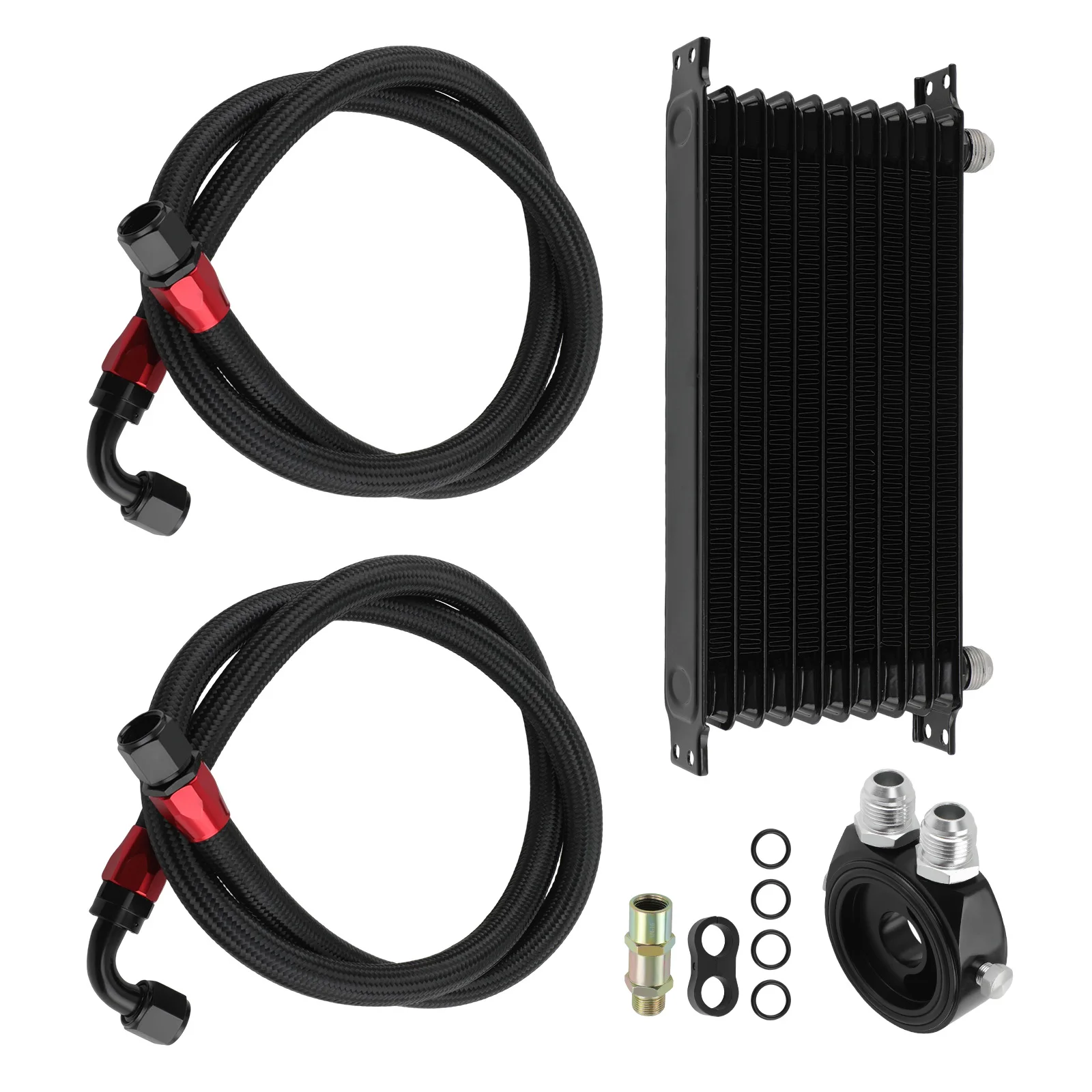 10 Row AN-10 Universal Engine Transmission Oil Cooler Filter Adapter ...
