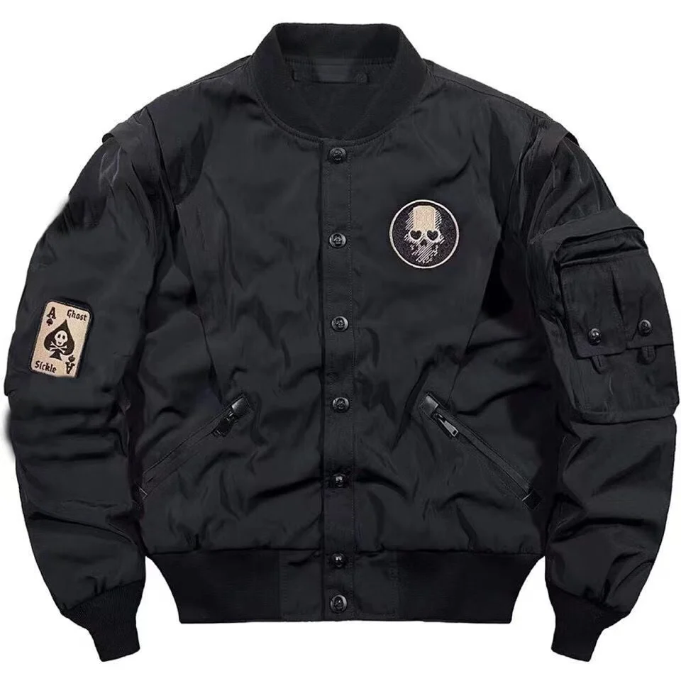 Techwear Varsity Bomber Jackets for Men Skulls Punk God of Death Embroidery Baseball Jacket ...