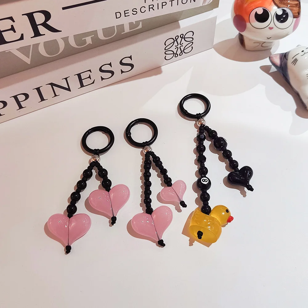 HERLOOK Big Heart Keychain Bag Charm Duck Pendant Billiards Beads Chain ...