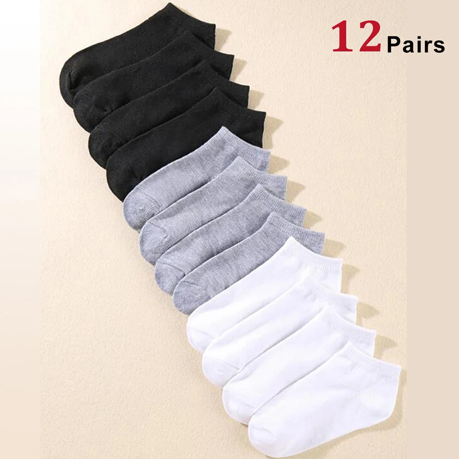 10-12-Pairs-Men-Solid-Color-Boat-Socks-Comfortable-Breathable-High ...