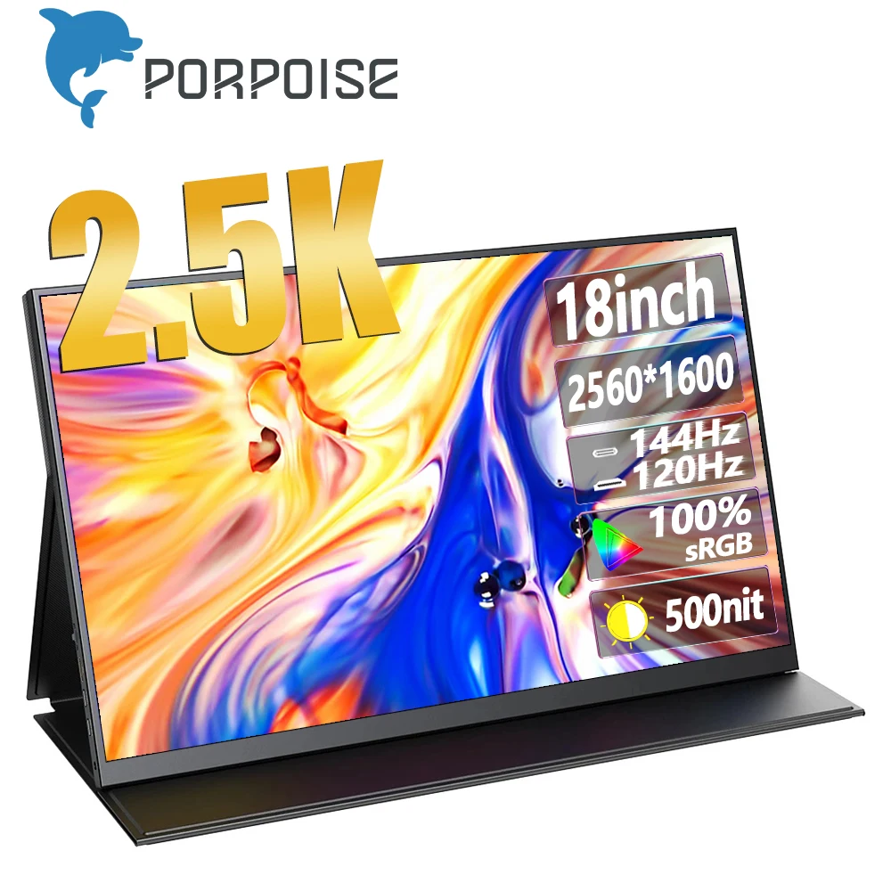 PORPOISE 18 Inch 2.5K 144Hz Portable Monitor 1MS Freesync Display 100 ...