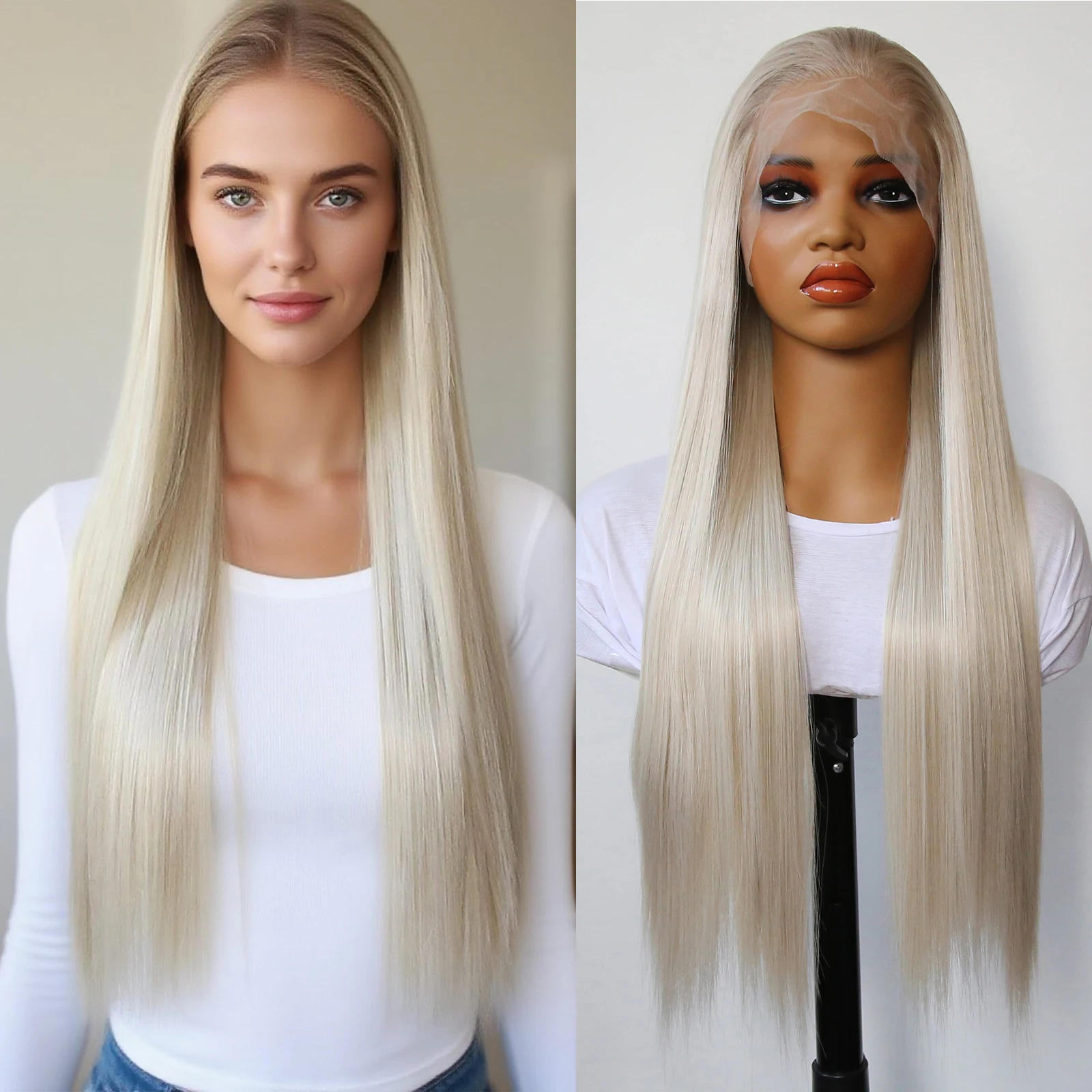 Dirty Blonde Wig Long Straight Ombre Platinum Dirty Blonde Synthetic ...