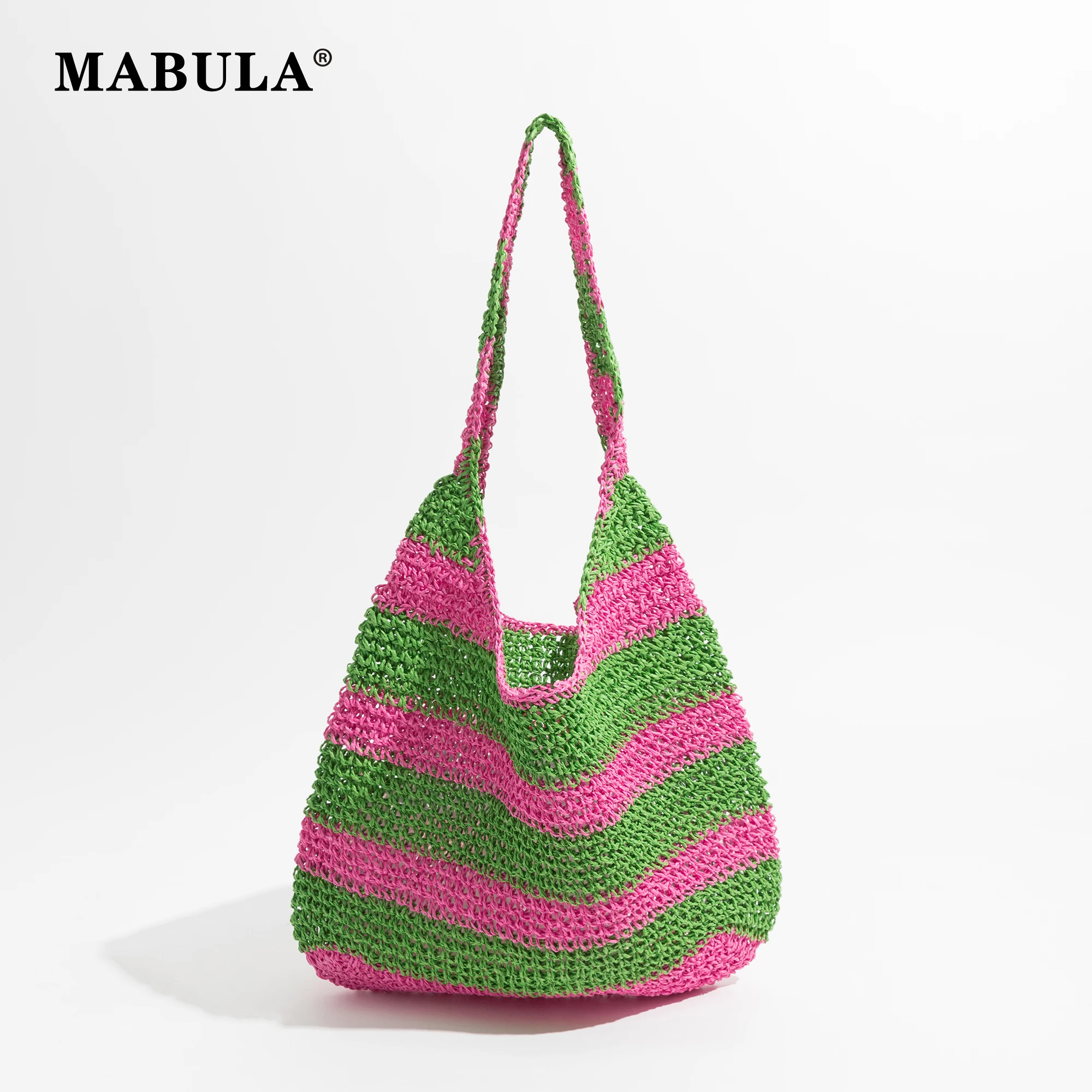 MABULA Striped Colorful Raffia Straw Bags Casual Large Capacity Women ...