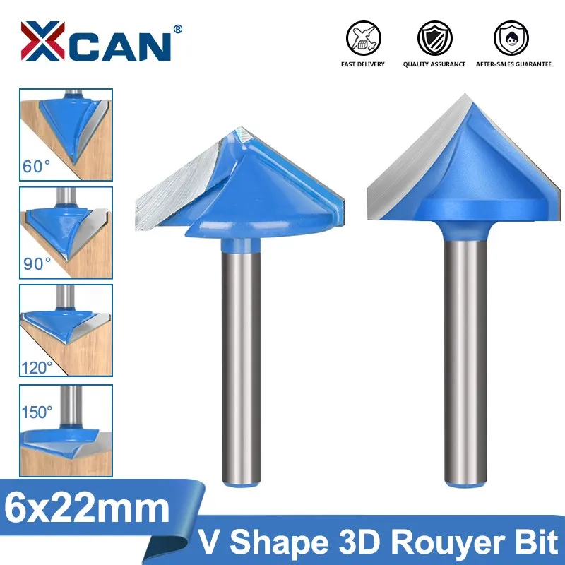 XCAN 1pc 6x22mm 60/90/120/150 Degrees V shape Milling Cutter CNC ...