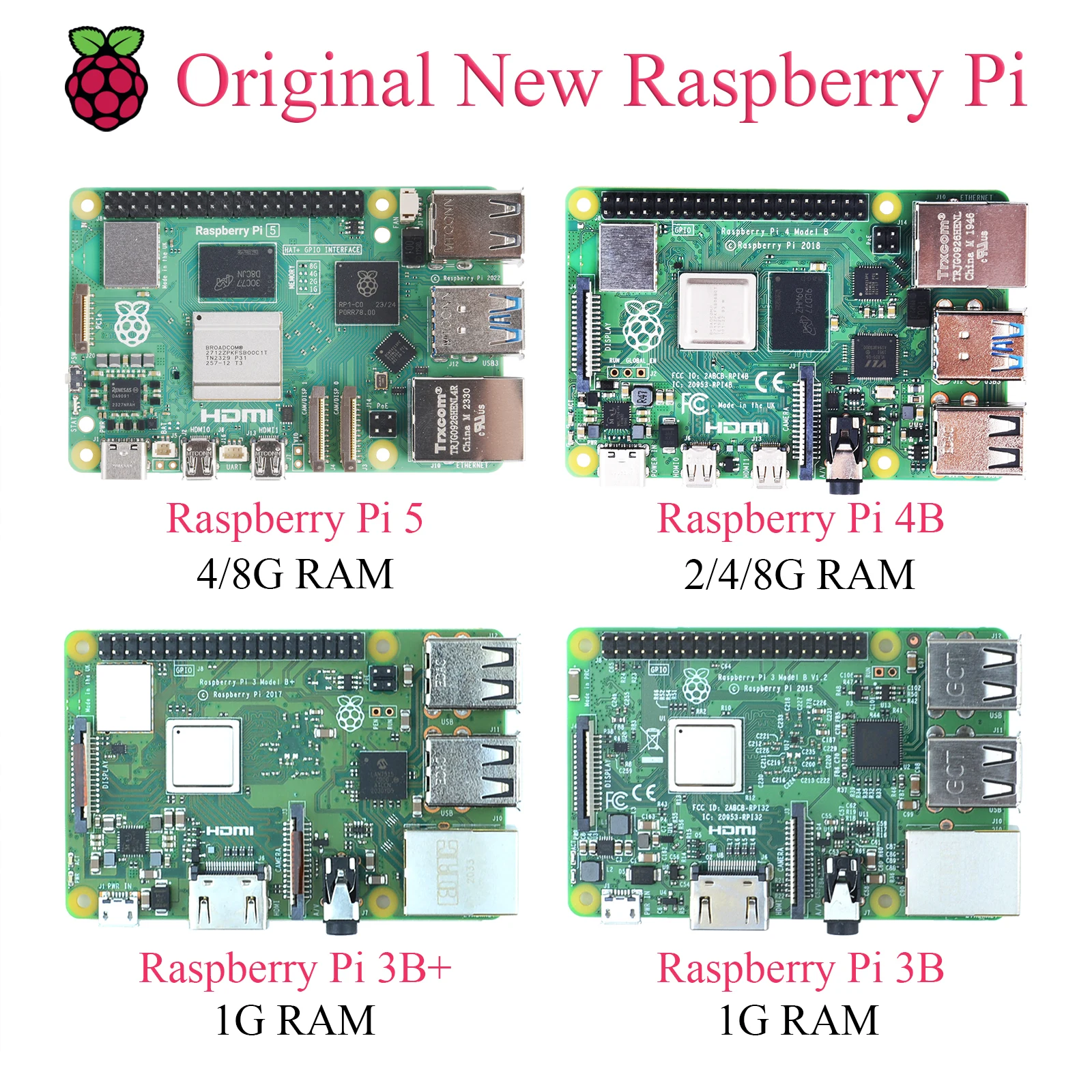 Placa de desarrollo Raspberry Pi 5 4B 3B + 3B Original, 1G, 2G, 4G, 8G, CPU Broadcom de 4 ...
