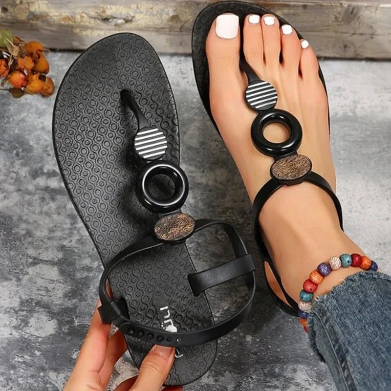 Women-Button-Decor-Sandals-Vacation-Flat-Sandals-for-2023-Summer ...