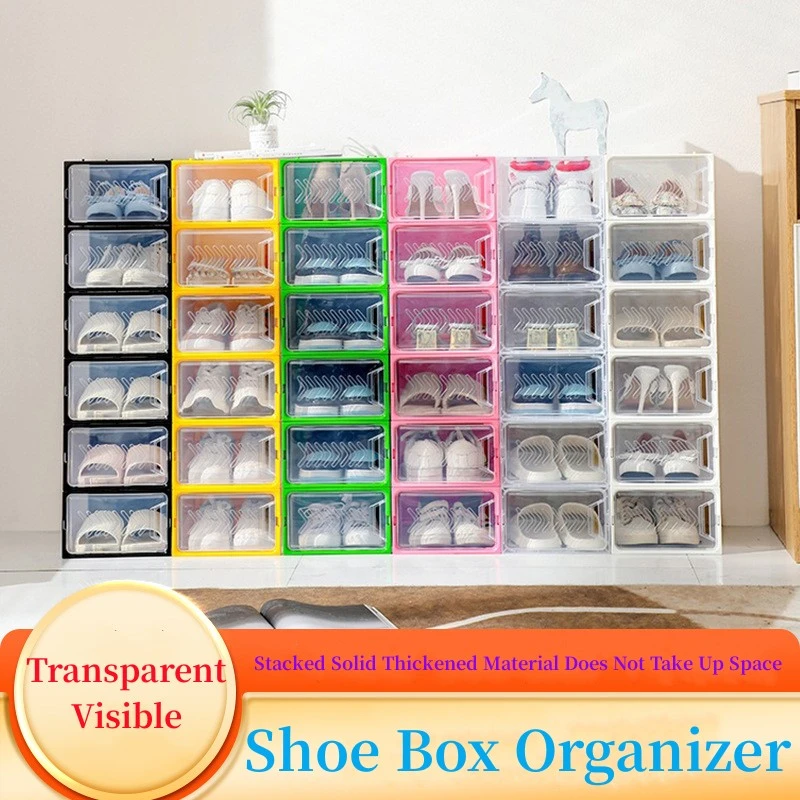 1pcs Fold Plastic Shoes Case Thickened Transparent Drawer Case Plastic ...