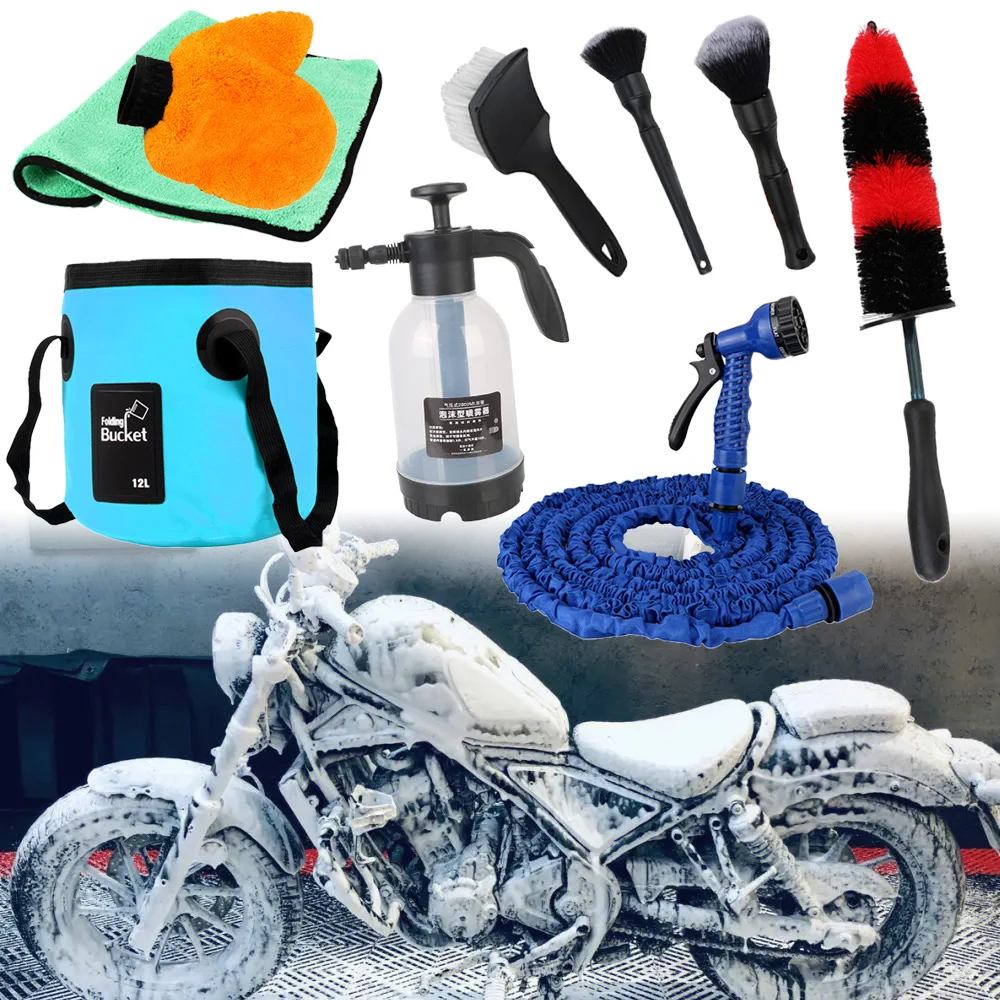 Motorcycle Care Set Detailing Brushes Towel Wash Gloves Foam Washer ...