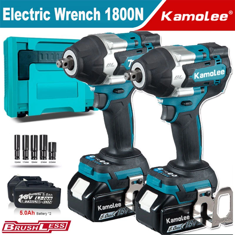 Kamolee DTW700 1800N.M Torque Electric Impact Wrench Brushless Cordless ...