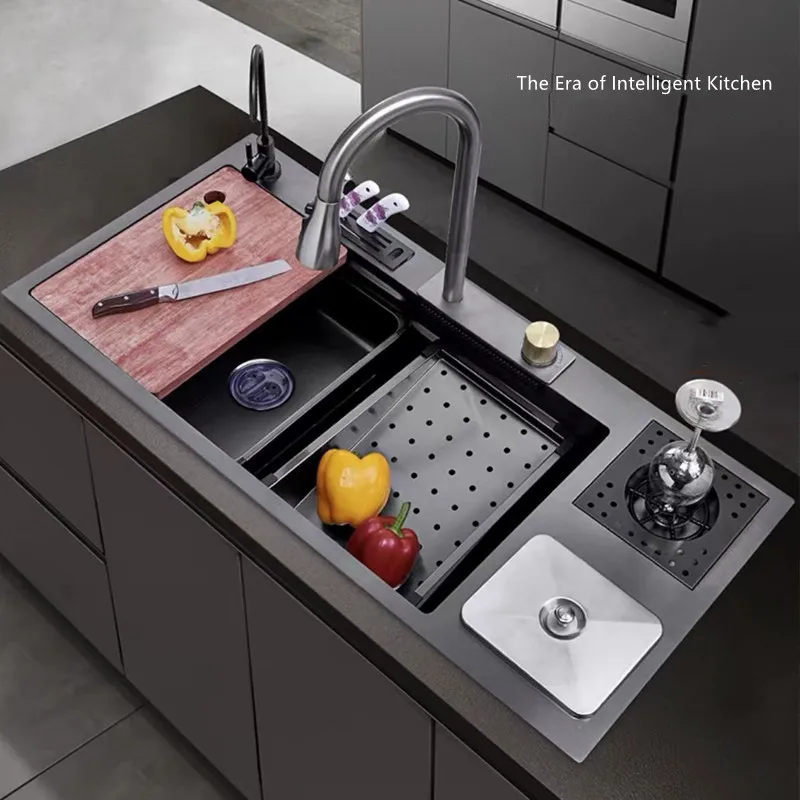 304-Stainless-Steel-Waterfall-Kitchen-Sink-Multifunctional-Nano-Sink ...