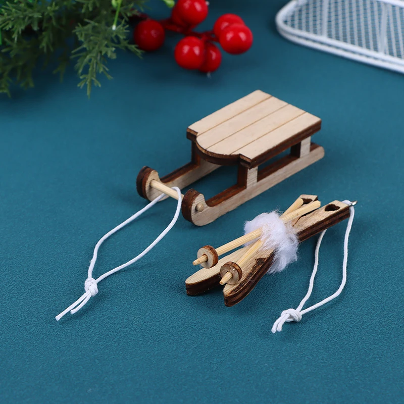 1/12 Dollhouse Miniature Sleigh Sled Ski Poles Pendant Dollhouse ...